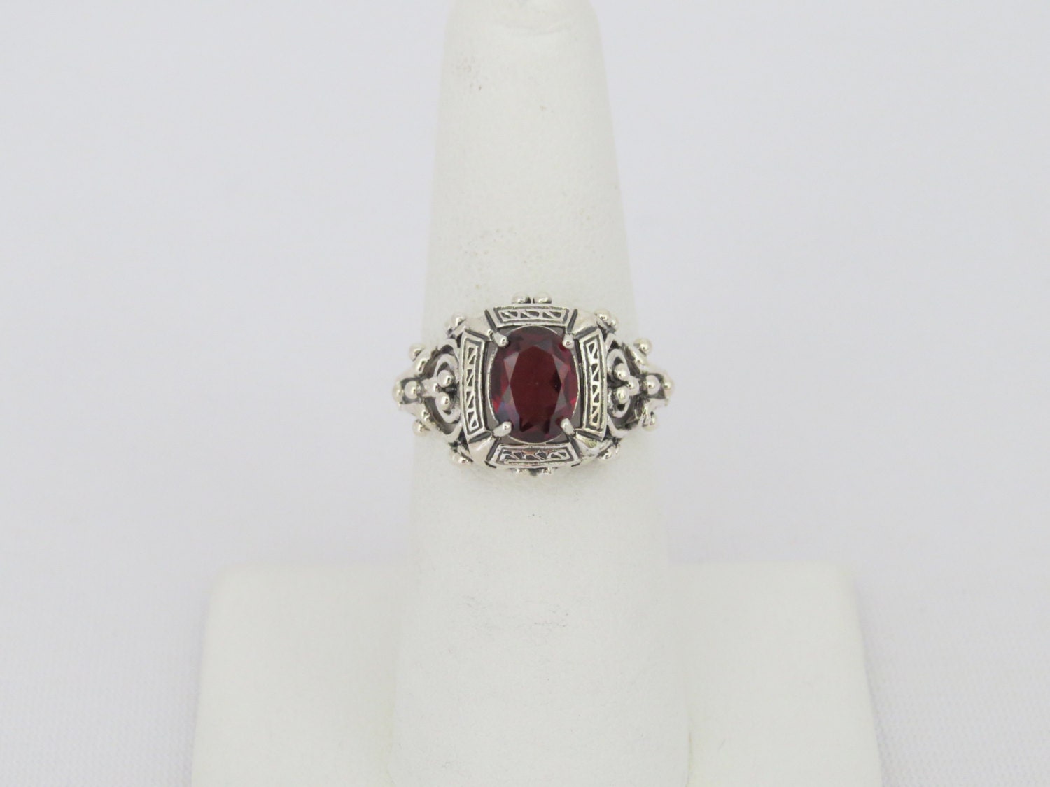 Vintage Sterling Silver Natural Oval Garnet Ring Size 8 | Etsy
