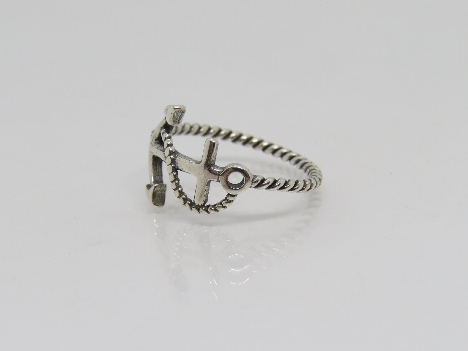 Vintage Sterling Silver Anchor Rope Ring Size 7 | Etsy