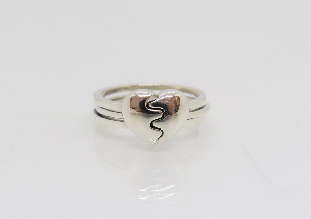 Vintage Sterling Silver Heart Puzzle Ring Size 8 - Etsy