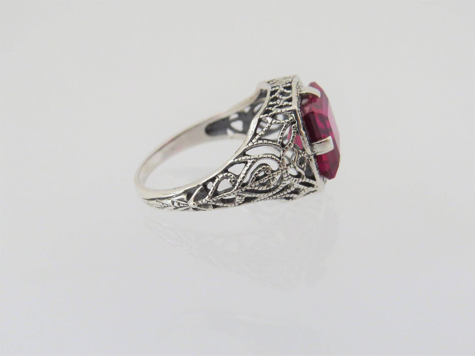 Vintage Sterling Silver Ruby Filigree Ring Size 9 - Etsy