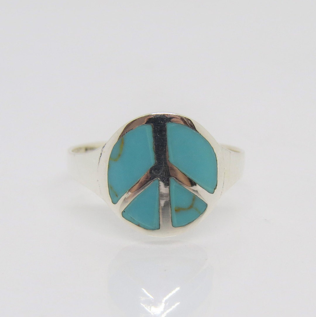 Vintage Sterling Silver Turquoise Peace Sign Ring Size 6 - Etsy