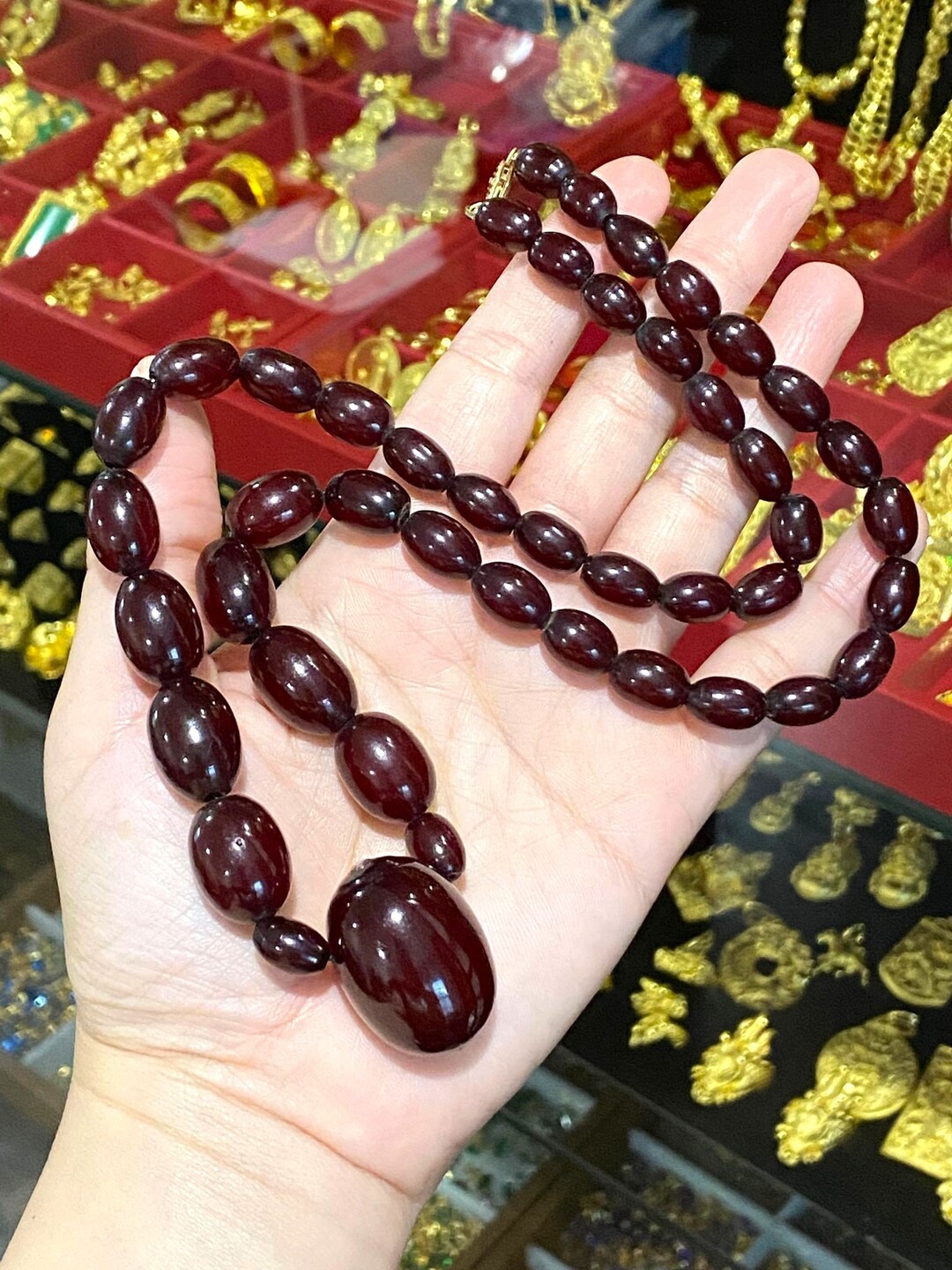 Vintage 14k Yellow Gold Natural Cherry Amber, Pink Tourmaline Bead ...