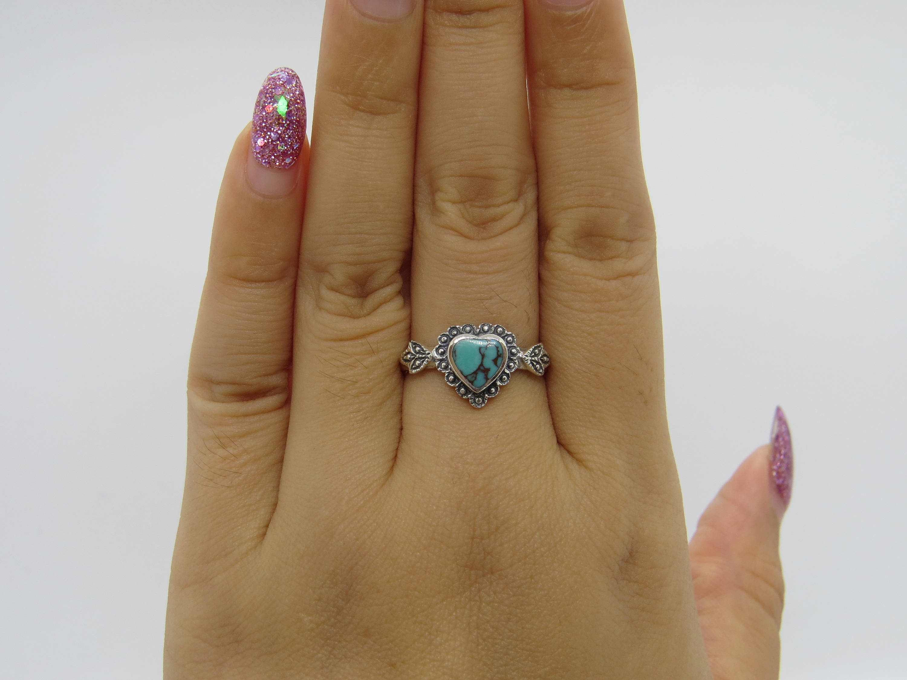 Vintage Sterling Silver Turquoise Heart Ring Size 8 - Etsy