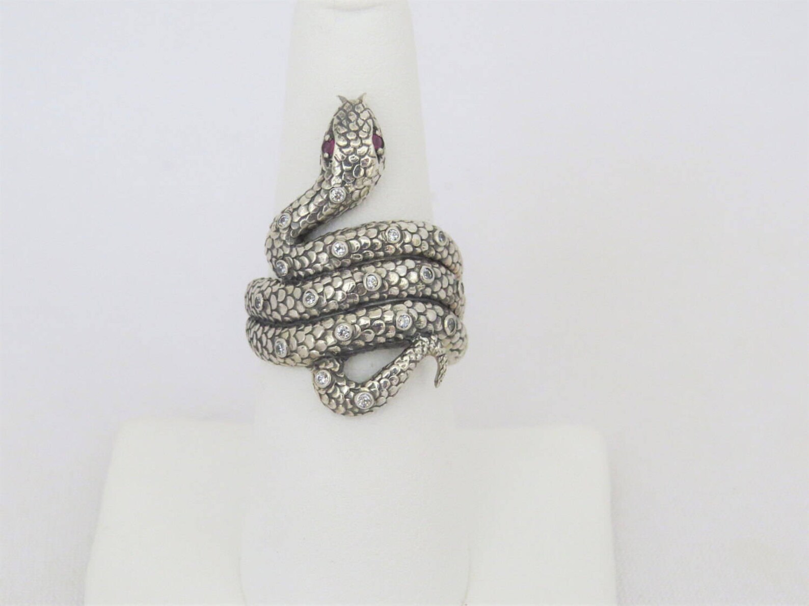 Vintage Sterling Silver White Topaz & Ruby Eyes Snake Ring - Etsy