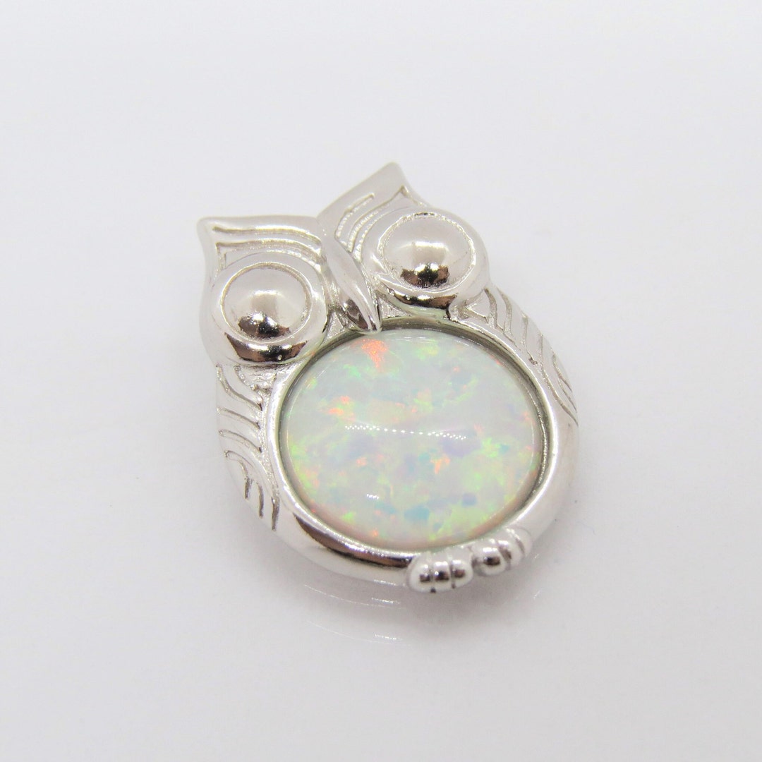 Vintage Sterling Silver Round White Opal Owl Charm Pendant - Etsy