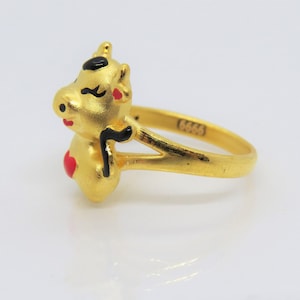 24K 9999 Pure Gold Enamel OX, Cow Zodiac Vintage Ring Size 6.25 - Etsy
