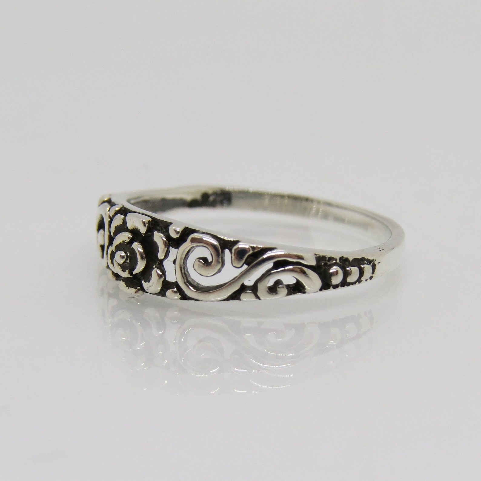 Vintage Sterling Silver Rose Flower Filigree Ring Size 8 - Etsy