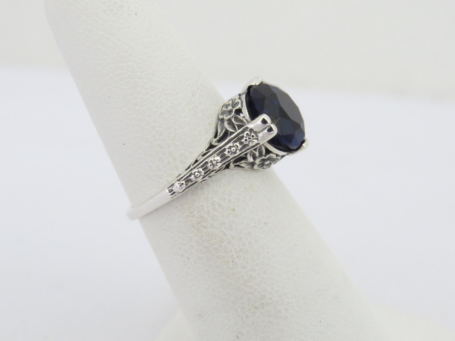 Vintage Sterling Silver Blue Sapphire Filigree Ring Size 9 | Etsy