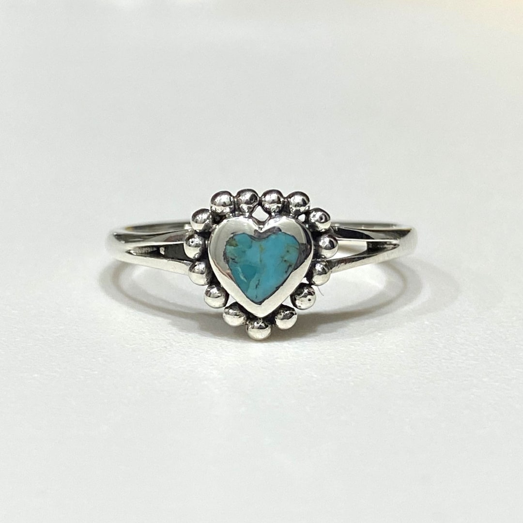 Vintage Sterling Silver Turquoise Heart Ring Size7. - Etsy