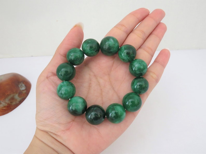 Vintage Translucent Emerald Green Jadeite Jade Bead Bracelet | Etsy