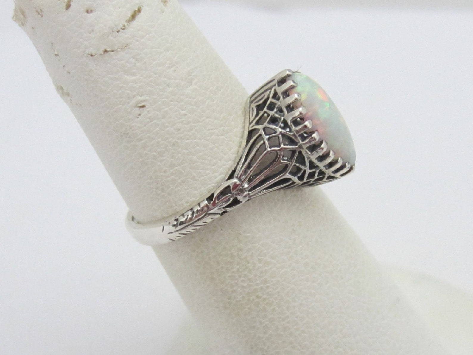 Vintage Sterling Silver Marqui Cut White Opal Filigree Ring - Etsy