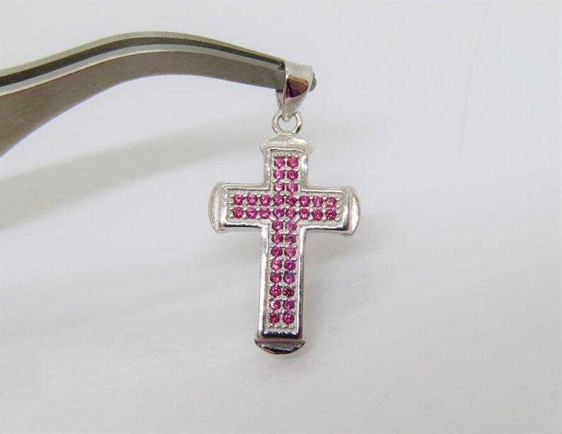 Vintage Sterling Silver Ruby Pave Cross Pendant - Etsy