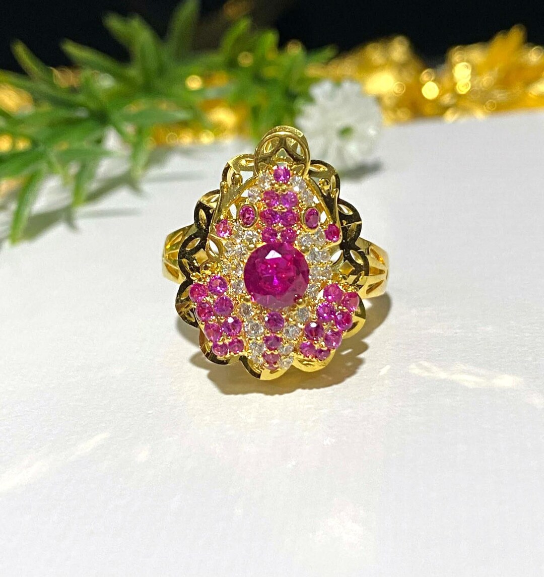 Vintage 15K Solid Gold Ruby & White Topaz Frog Ring - Size 6.75 - Etsy