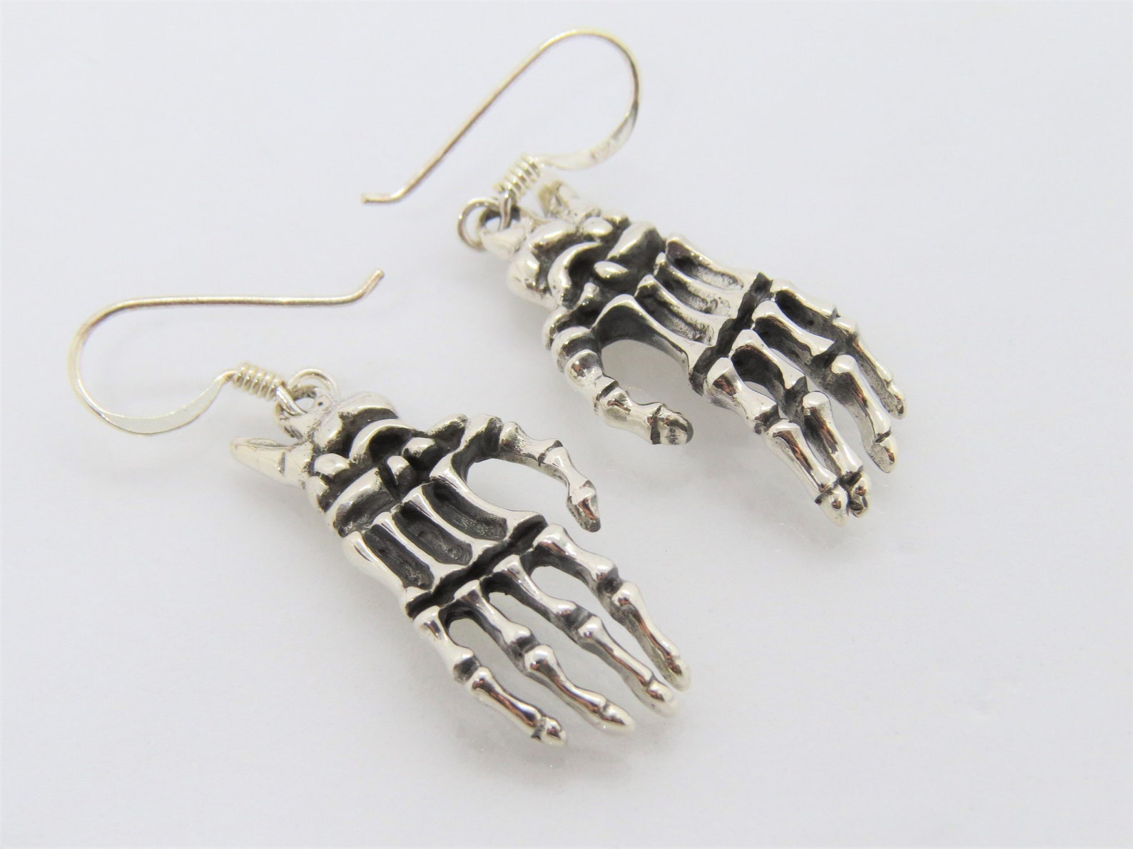 Vintage Sterling Silver Skeleton Hand Dangle Earrings - Etsy