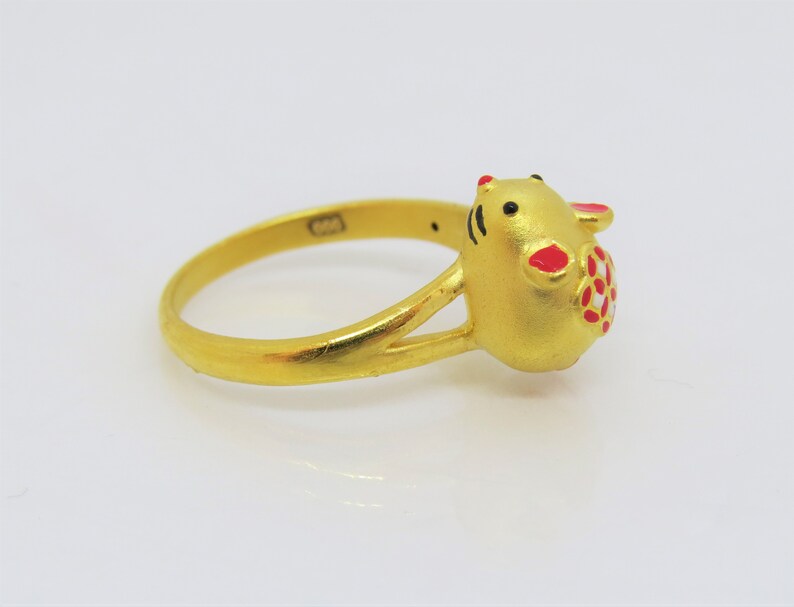 Vintage 24K 999 Gold 3D Red Enamel Rat Ring Size 67 - Etsy