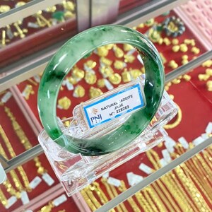 Vintage Translucent Natural Green, White & Black Jadeite Jade Bangle ...