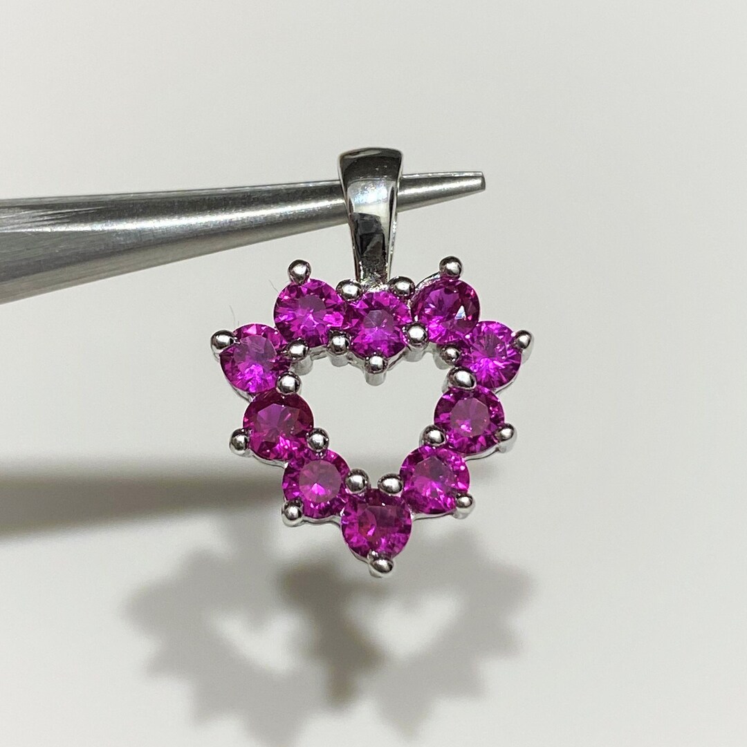 Vintage Sterling Silver Ruby Heart Pendant. - Etsy