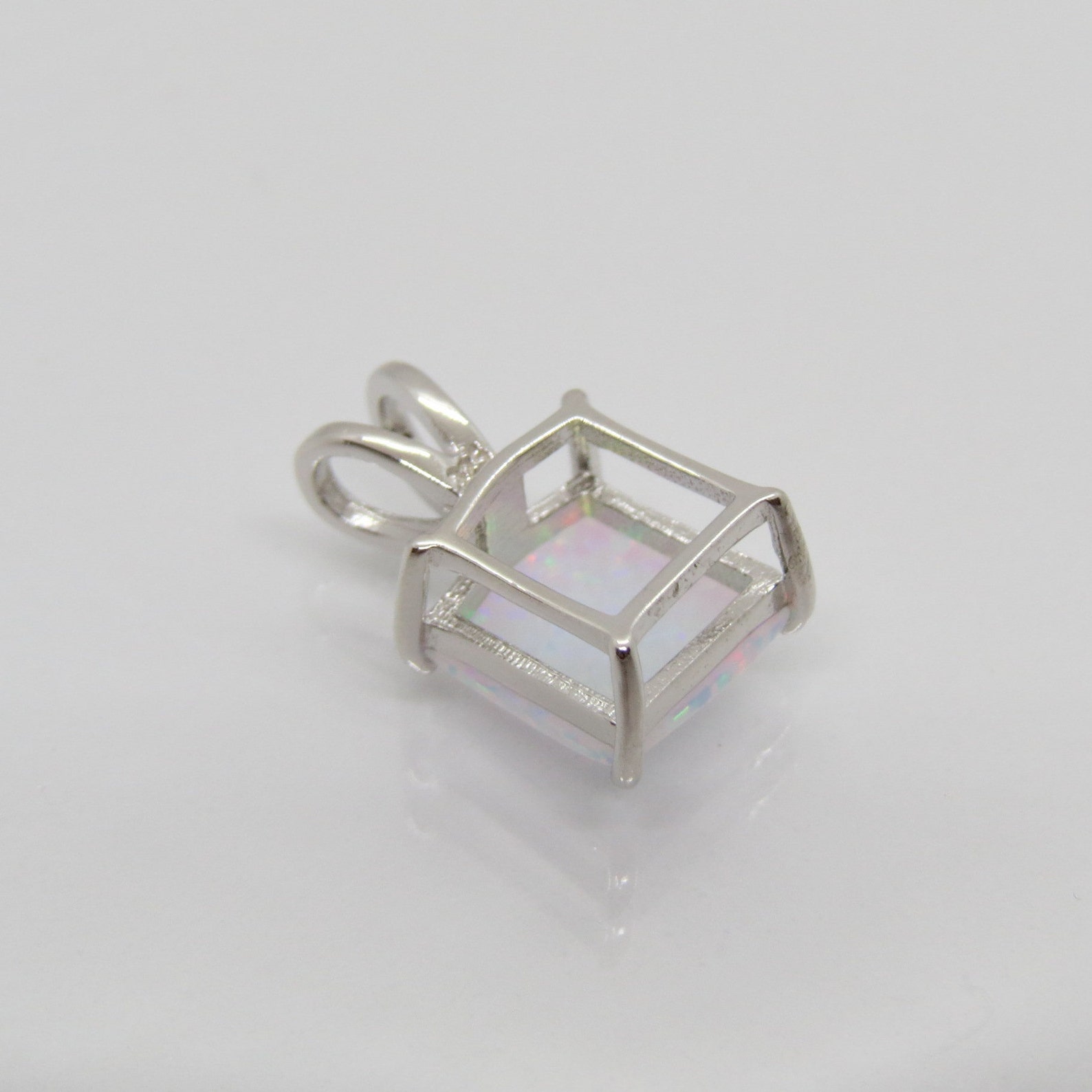 Vintage Sterling Silver Square Cut White Opal Charm Pendant - Etsy