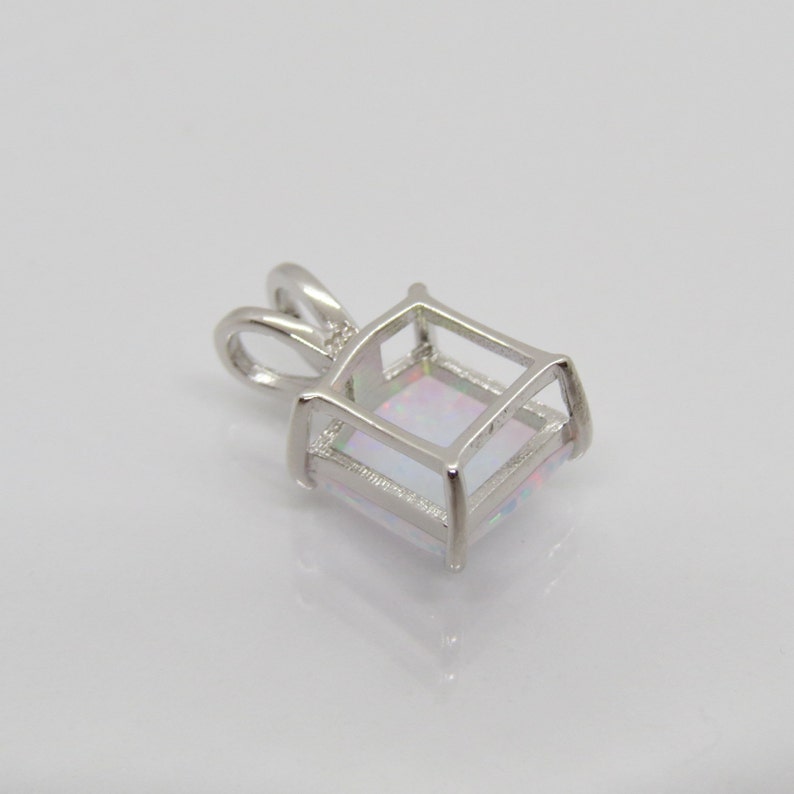 Vintage Sterling Silver Square Cut White Opal Charm Pendant - Etsy