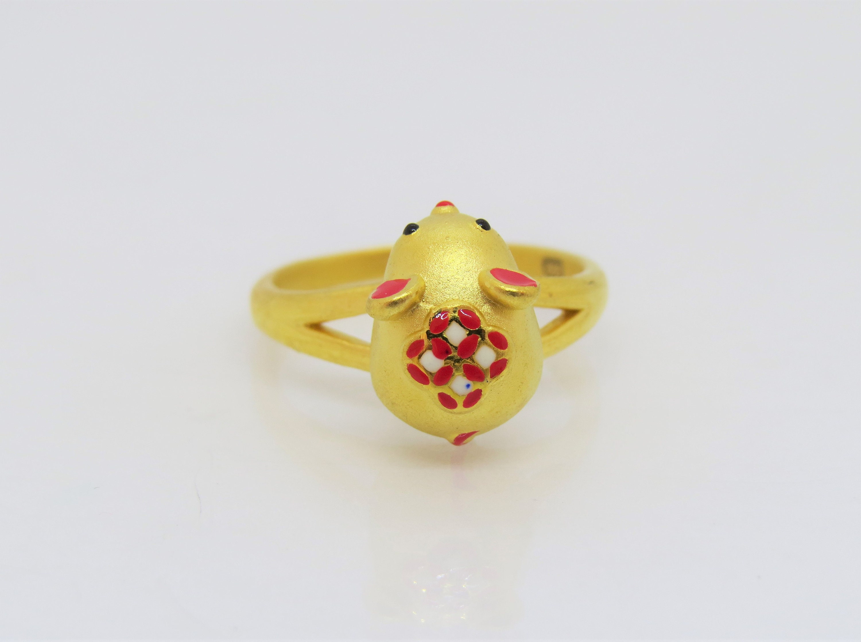 Vintage 24K 999 Gold 3D Red Enamel Rat Ring Size 67 | Etsy
