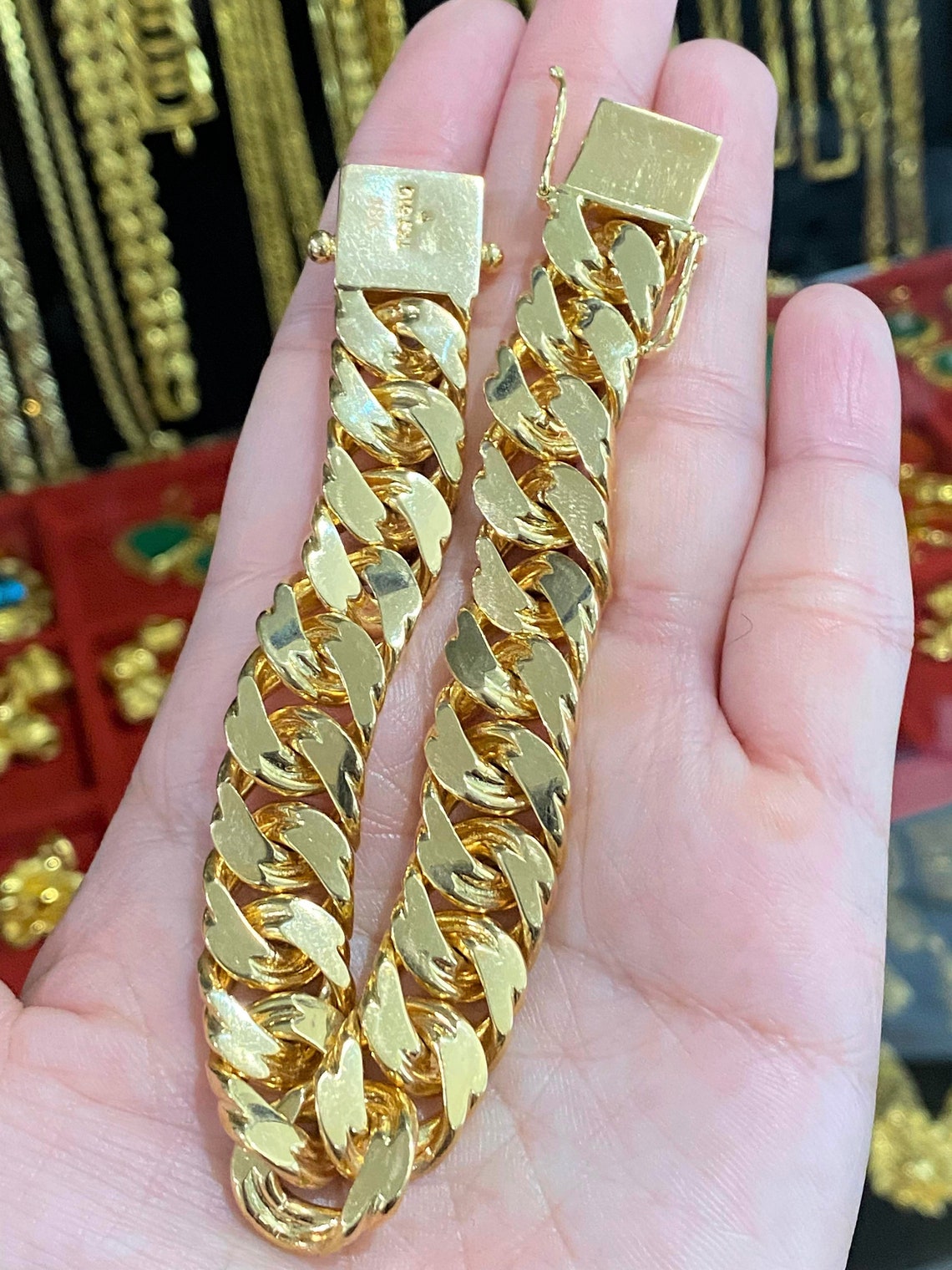 Vintage 610 15K Solid Yellow Gold Diamond Cut Cuban Link Bracelet 8 ...