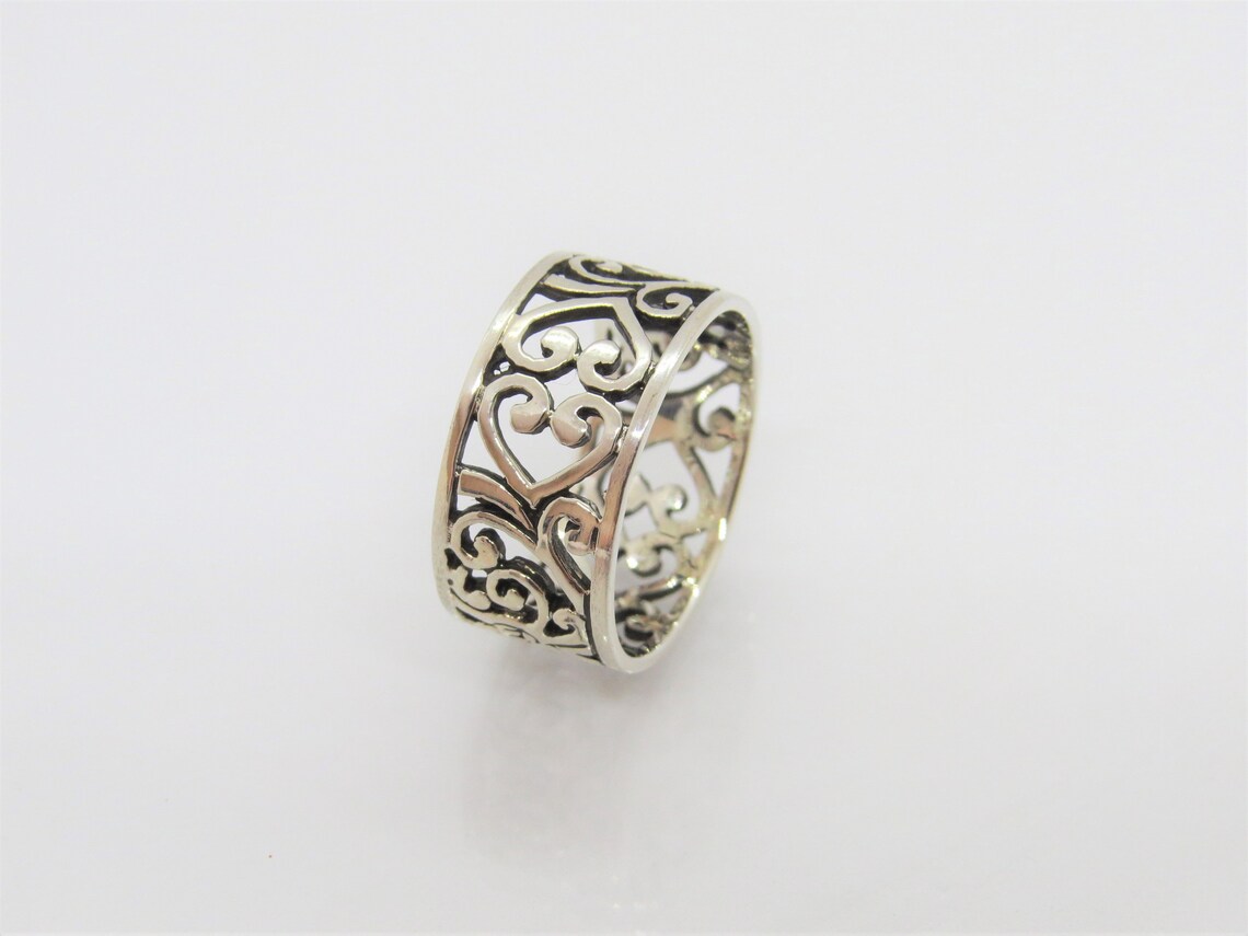 Vintage Sterling Silver Heart Filigree Band Ring Size 8 - Etsy