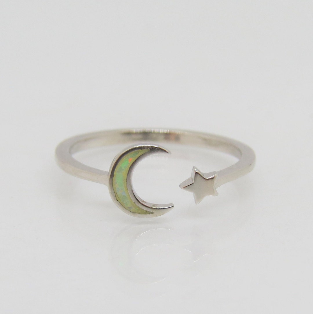 Vintage Sterling Silver Fire Opal Moon & Star Ring Size 7 - Etsy