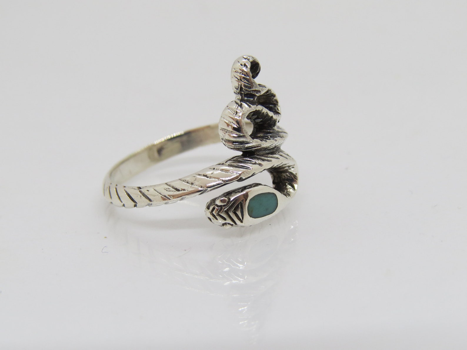 Vintage Sterling Silver Turquoise Snake Ring Size 9 | Etsy