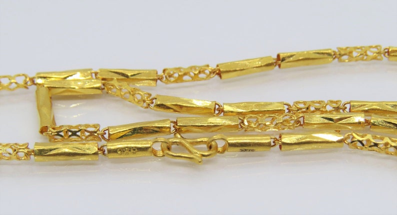 Vintage 24K 980 Gold Bamboo Link Chain Necklace. - Etsy