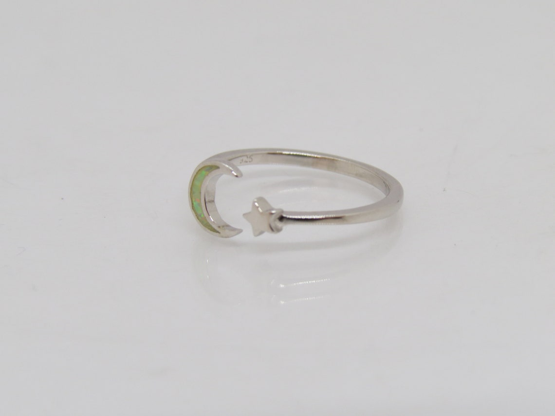 Vintage Sterling Silver Fire Opal Moon & Star Ring Size 7 | Etsy