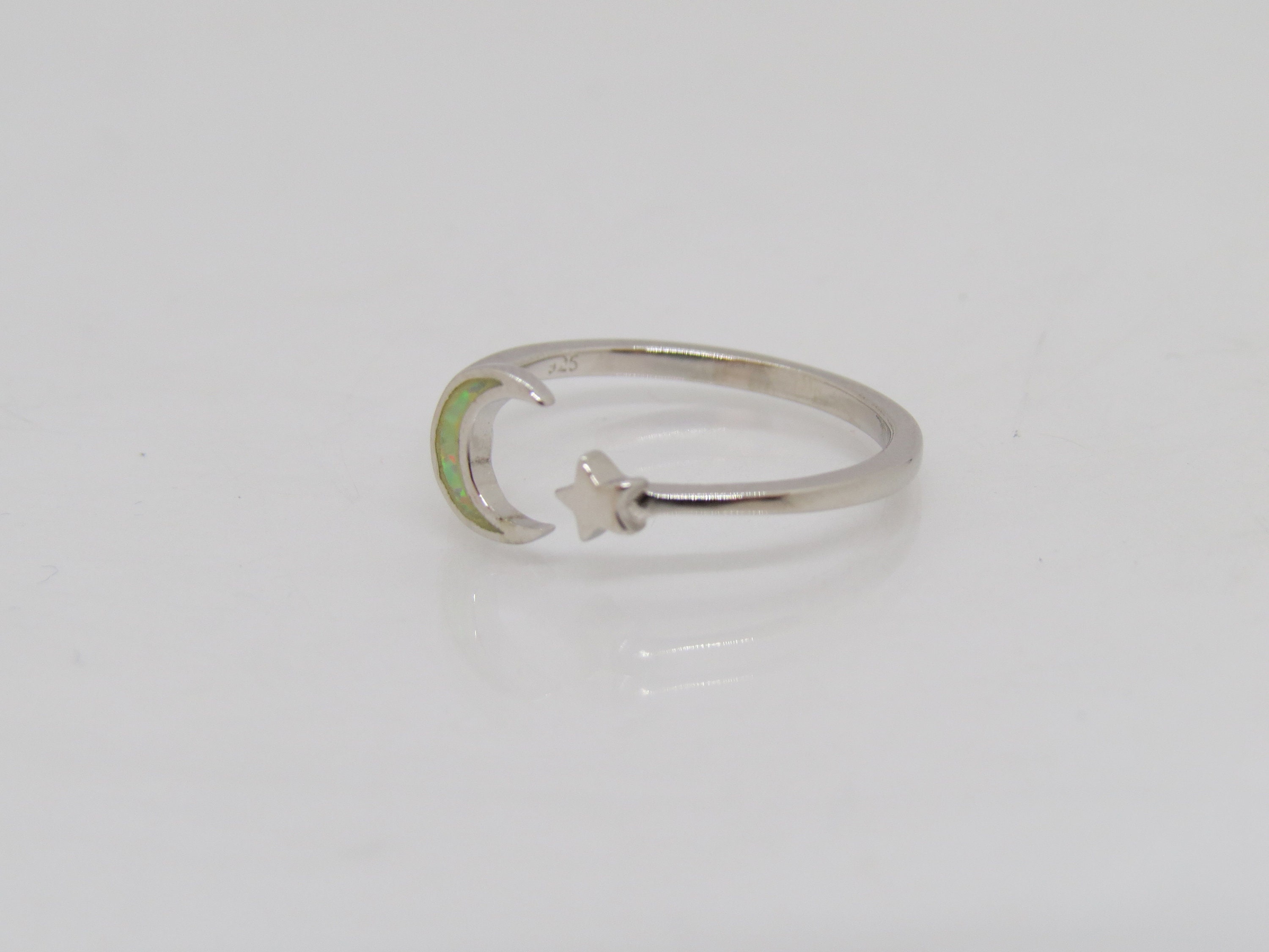 Vintage Sterling Silver Fire Opal Moon & Star Ring Size 7 | Etsy