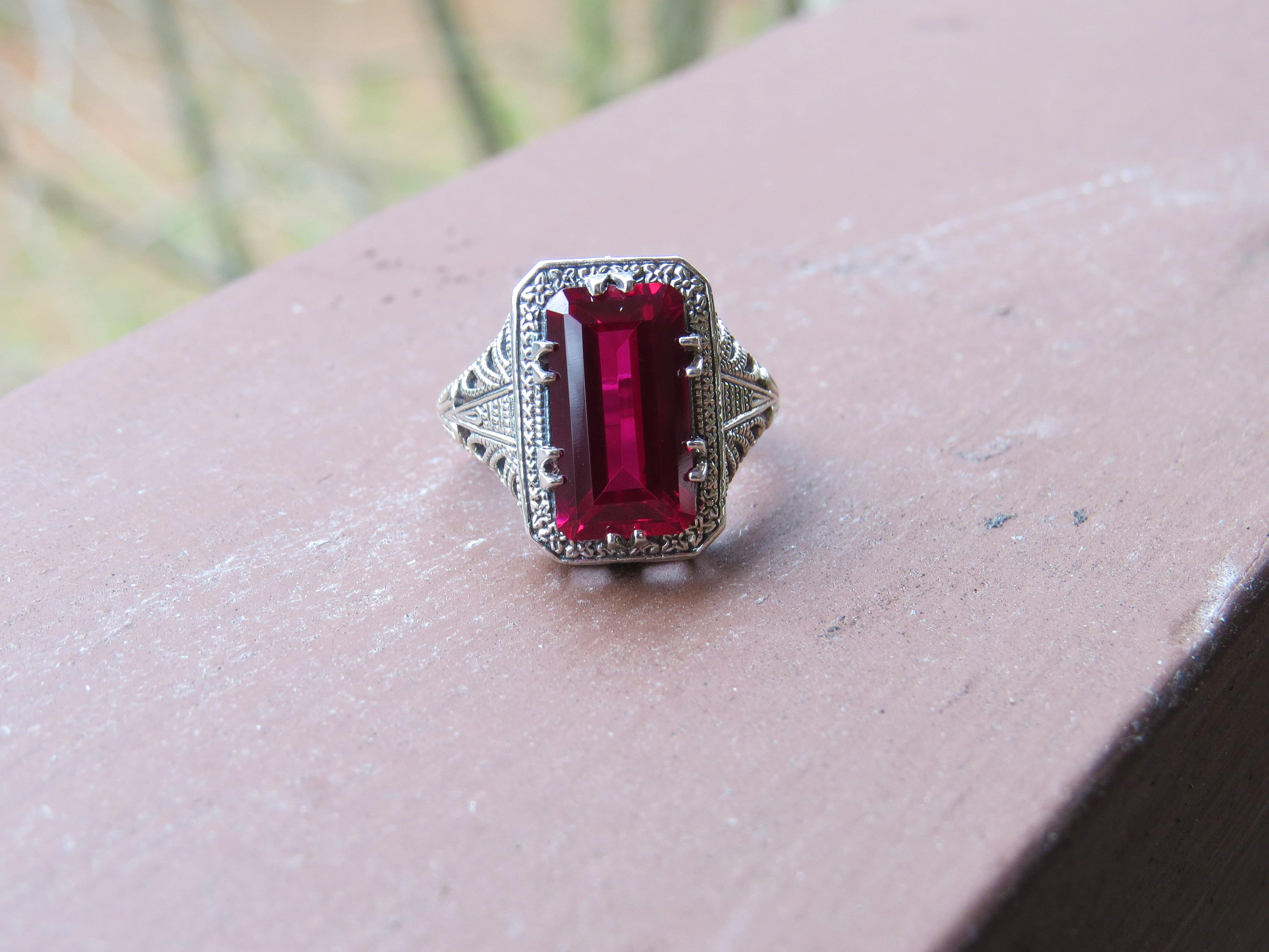 Vintage Sterling Silver Ruby Filigree Dome Ring Size 6 | Etsy