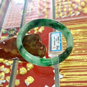 Vintage Translucent Natural Green, White & Black Jadeite Jade Bangle ...