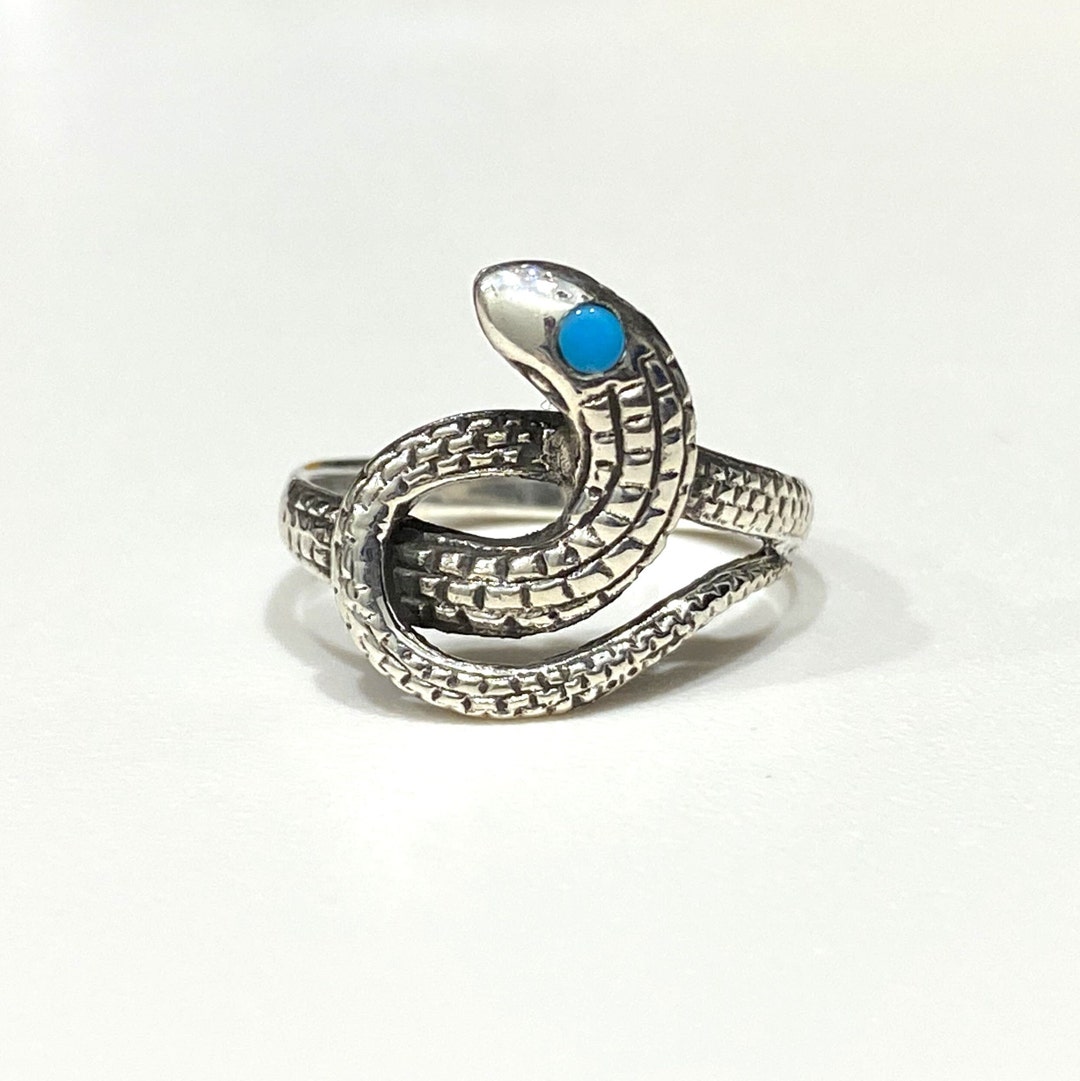 Vintage Sterling Silver Turquoise Snake Ring. - Etsy