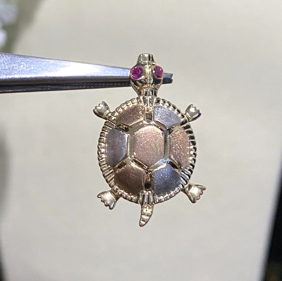 Vintage 14K Solid Triple Color Gold Ruby Turtle Pendant. - Etsy