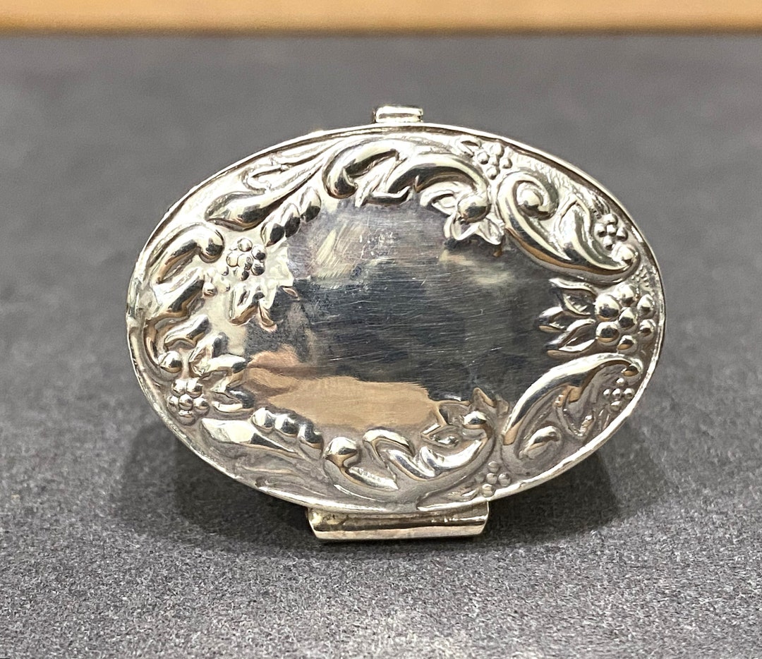 Vintage Sterling Silver Carved Oval Pill Box. - Etsy