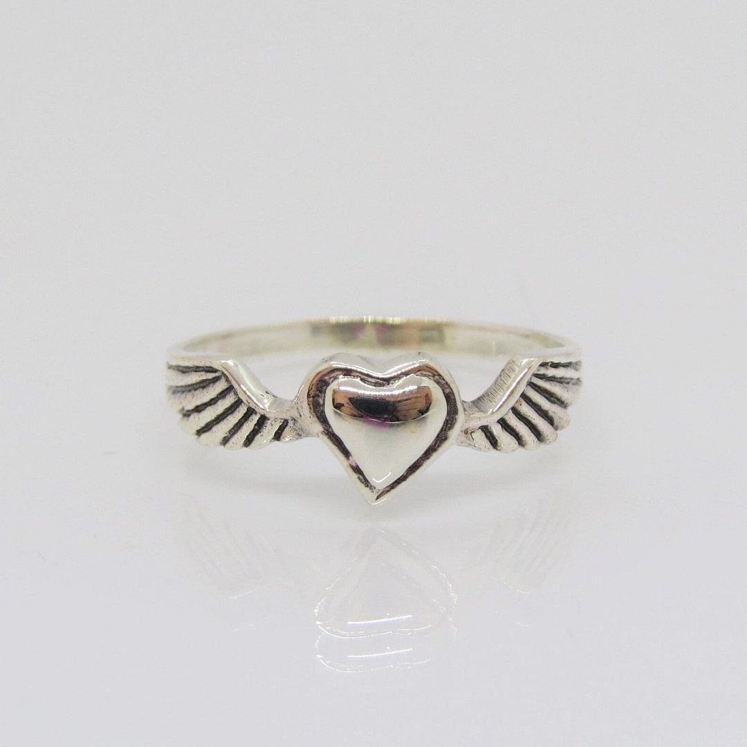 Vintage Sterling Silver Heart & Wings Ring Size 9 - Etsy