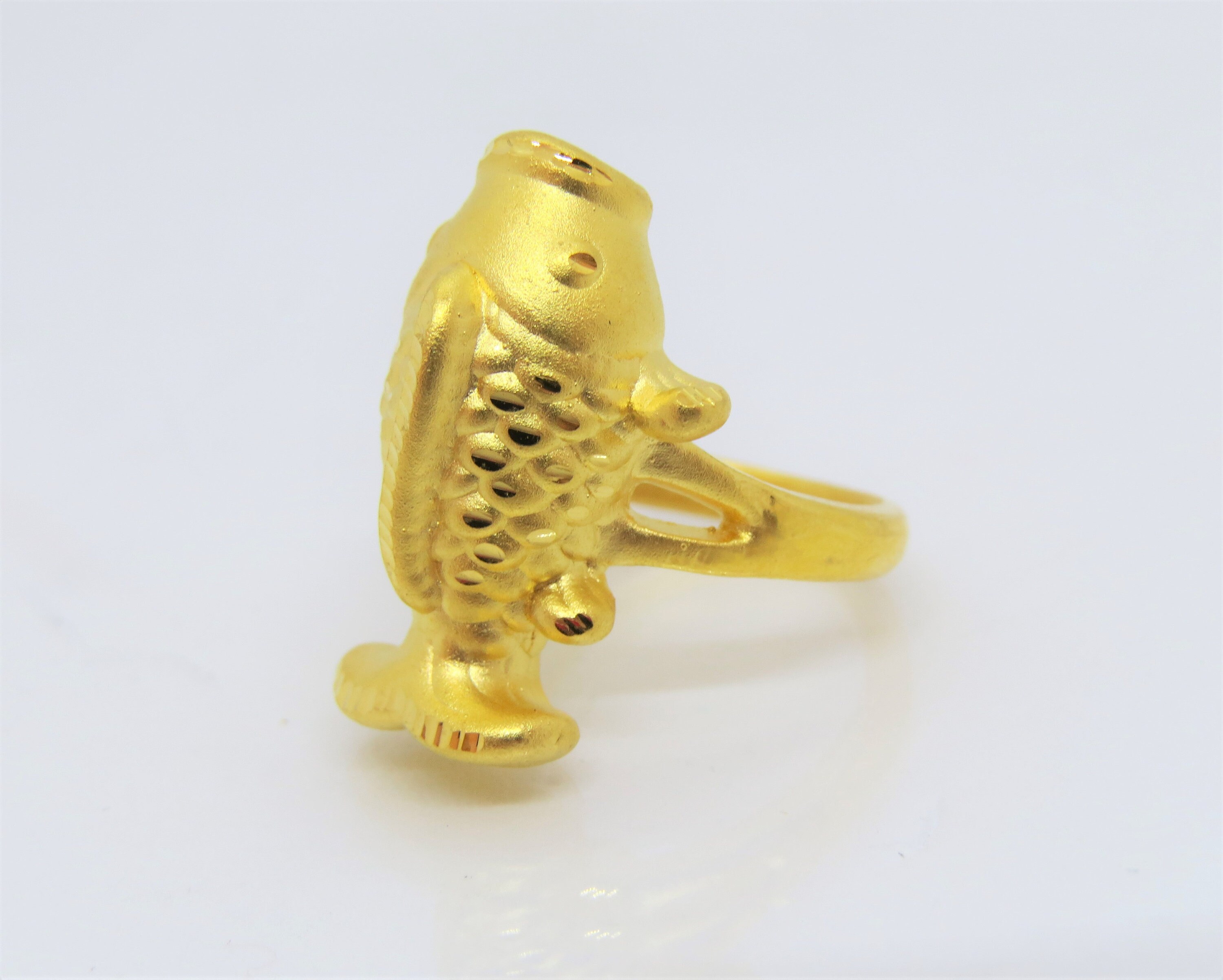 24K 9999 Pure Gold 3D Fish Goldfish Luck Vintage Ring Size 7 | Etsy