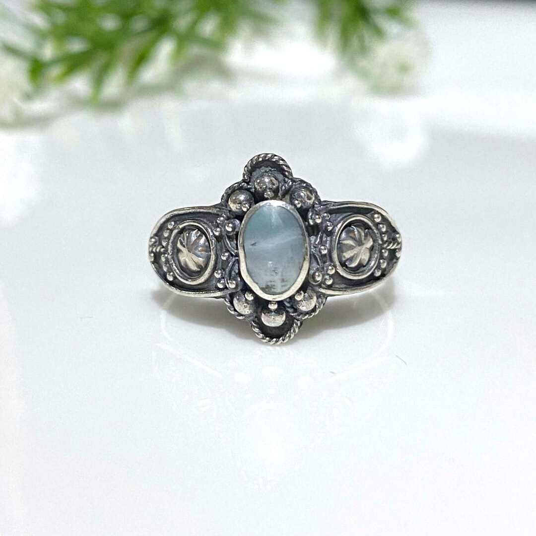 Vintage Sterling Silver Light Blue Stone Ring Size 8 - Etsy