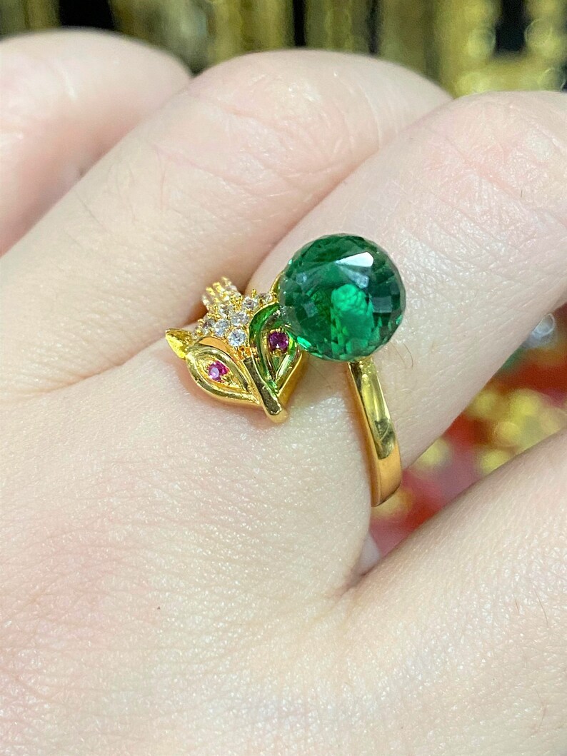 Vintage 18K Solid Yellow Gold Emerald & White Topaz Ruby FOX - Etsy