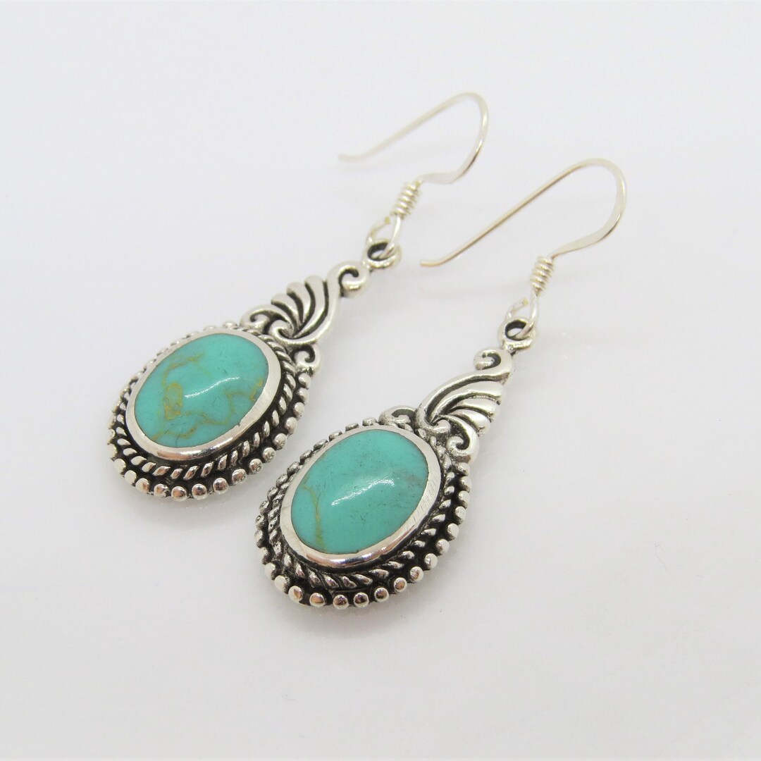 Sterling Silver Turquoise Dangle Earrings - Etsy