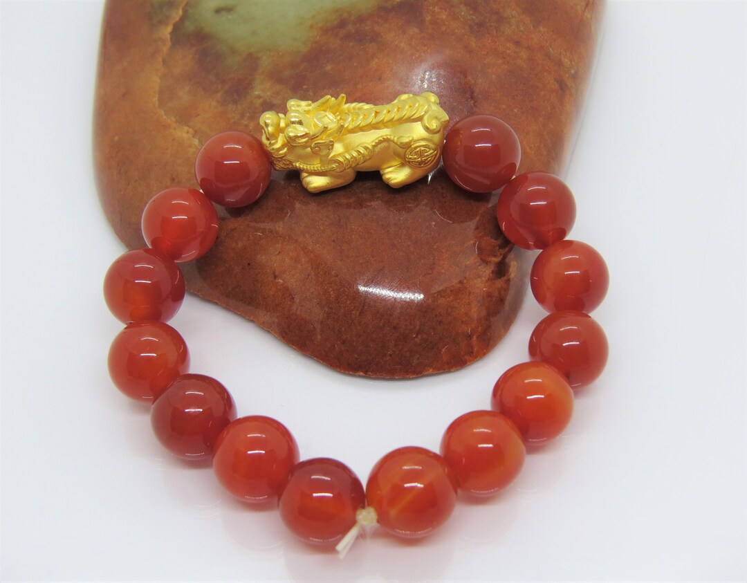 Vintage 24K 9999 Yellow Gold 3D Pixiu With Carnelian Bead Bracelet - Etsy
