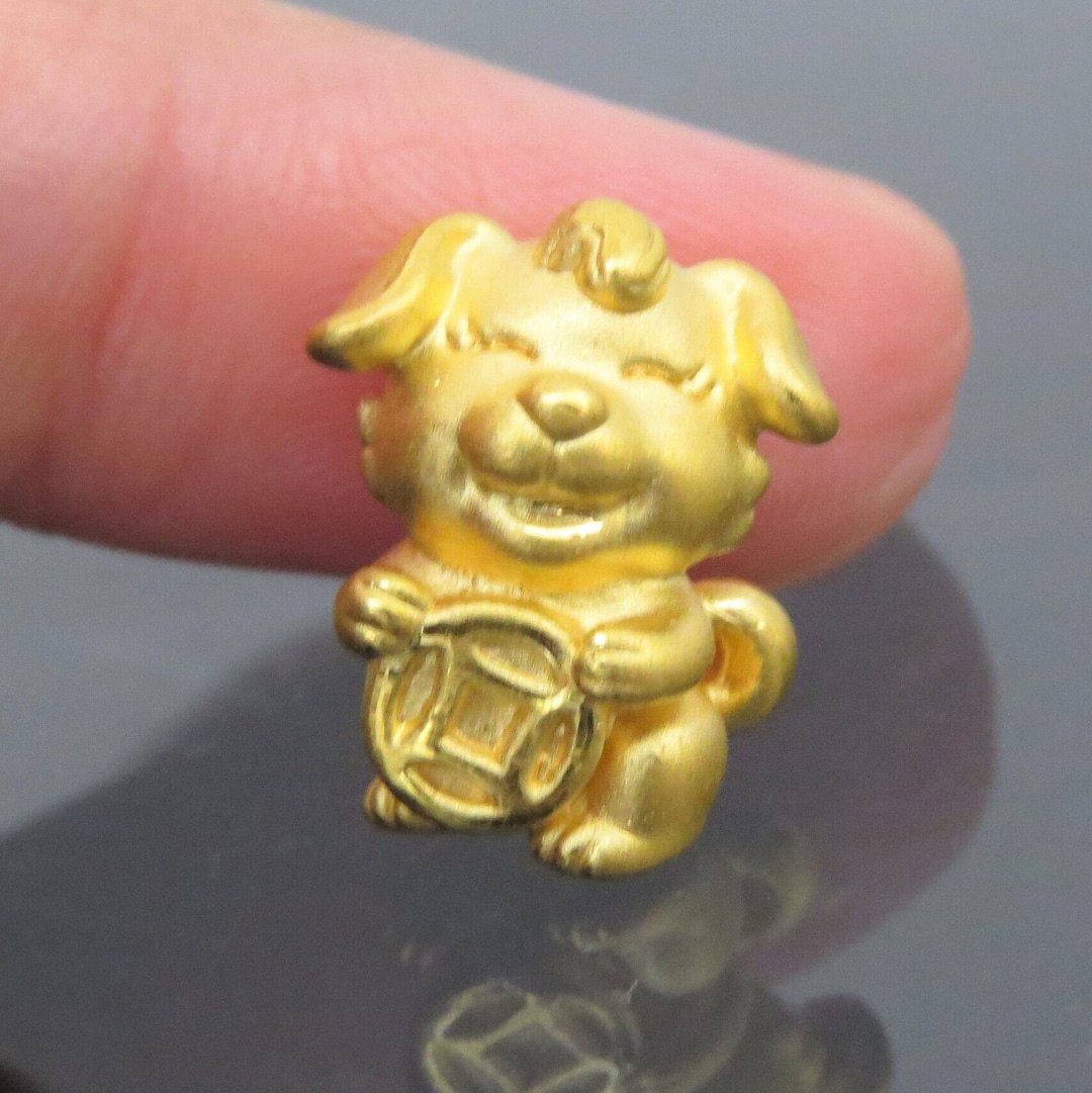 Vintage 24K Pure Gold 3D Dog Charm Bead: Lucky Money Coin Pendant - Etsy