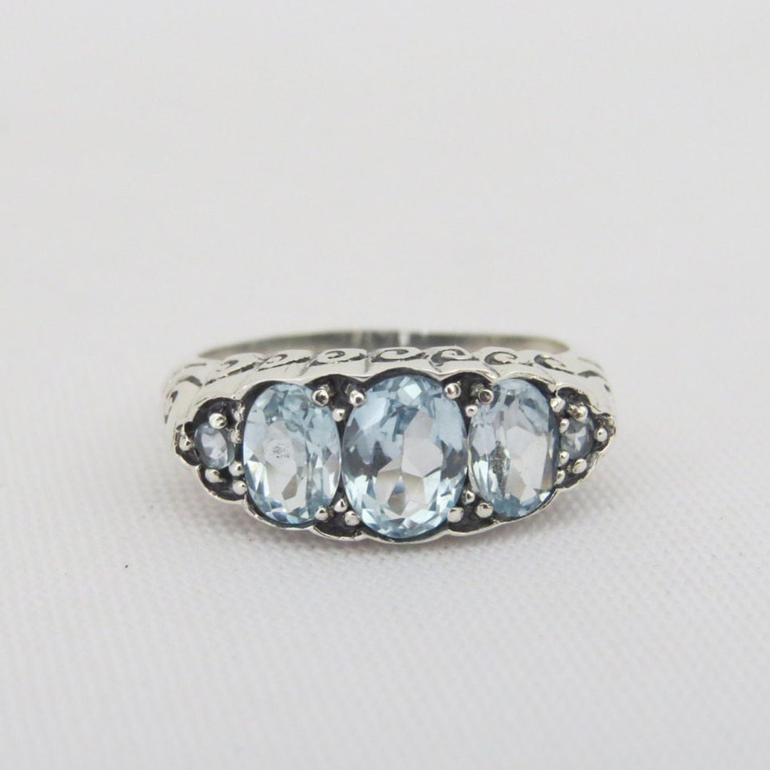 Vintage Sterling Silver Oval Aquamarine Carved Ring Size 8 - Etsy