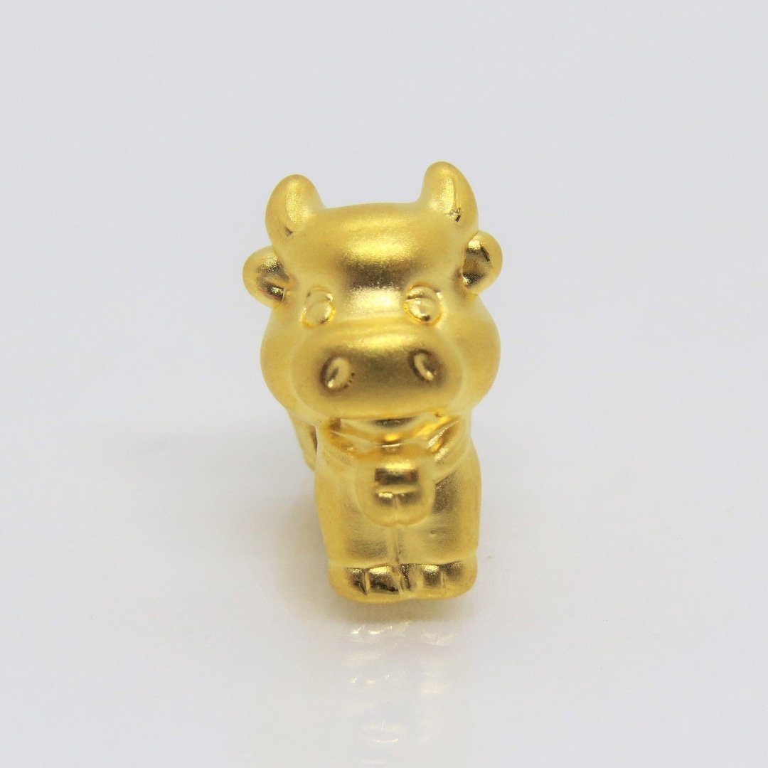 Vintage Pure 24K 9999 Gold Lovely OX Charm Bead Pendant Make for ...