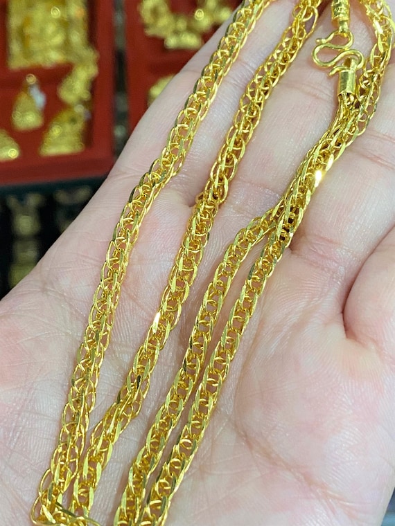 Vintage 23K 980 Solid Gold Snake Link Chain Necklace … - Gem