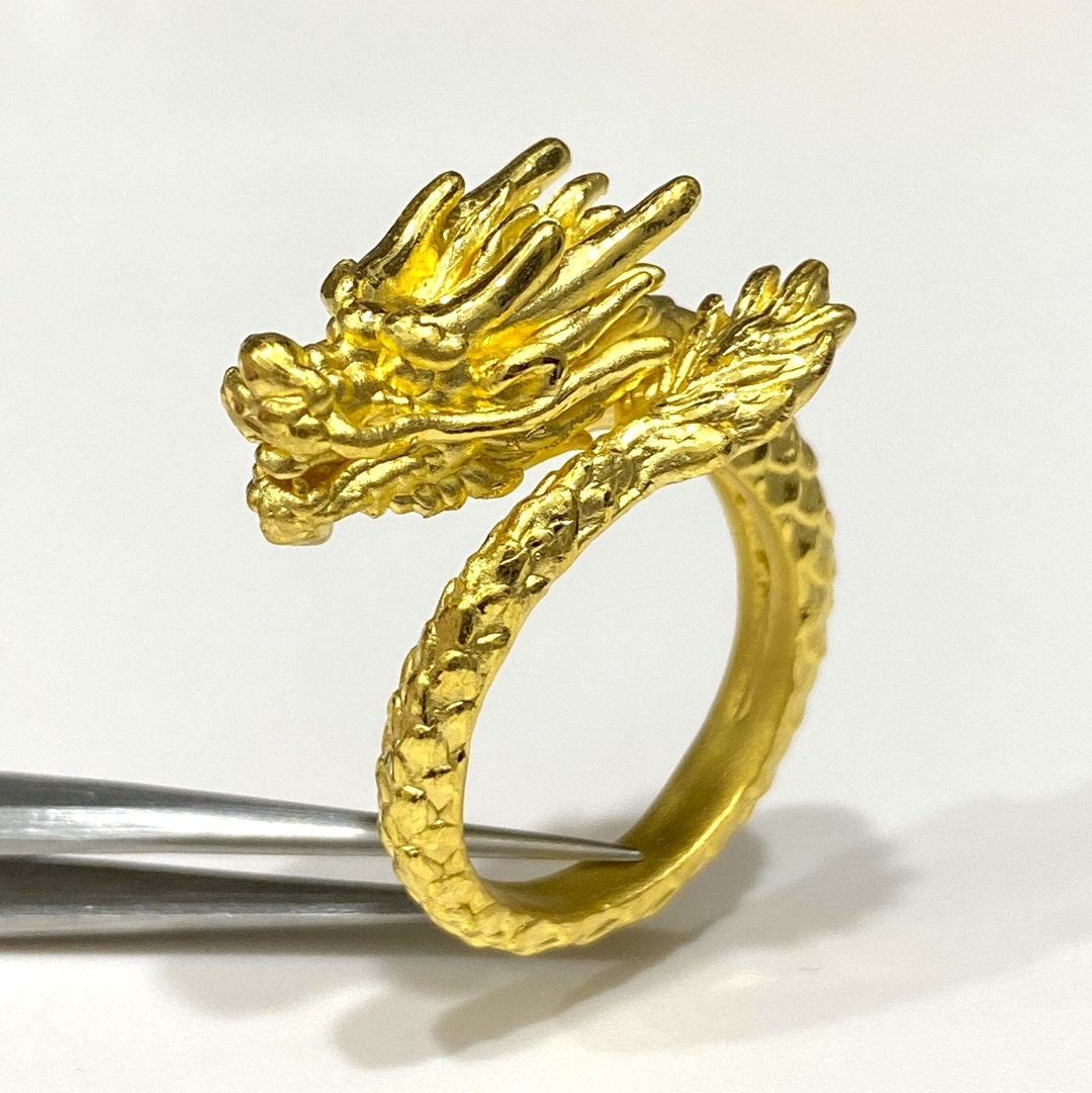 24K 999 Pure Gold 3D Luck, Wealth Dragon Vintage Ring Size 8,9 - Etsy