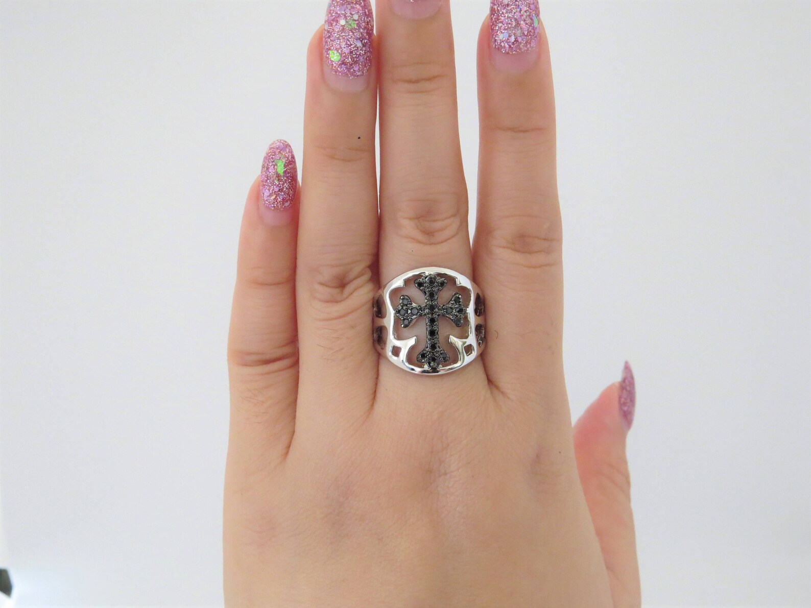 Vintage Sterling Silver Black Sapphire Cross Ring Size 8 - Etsy