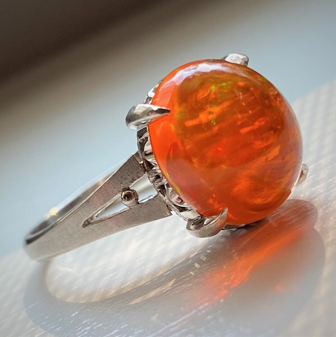 Vintage Platinum 5.06ct Solitaire Orange Fire Opal Ring Size 7.75 - Etsy