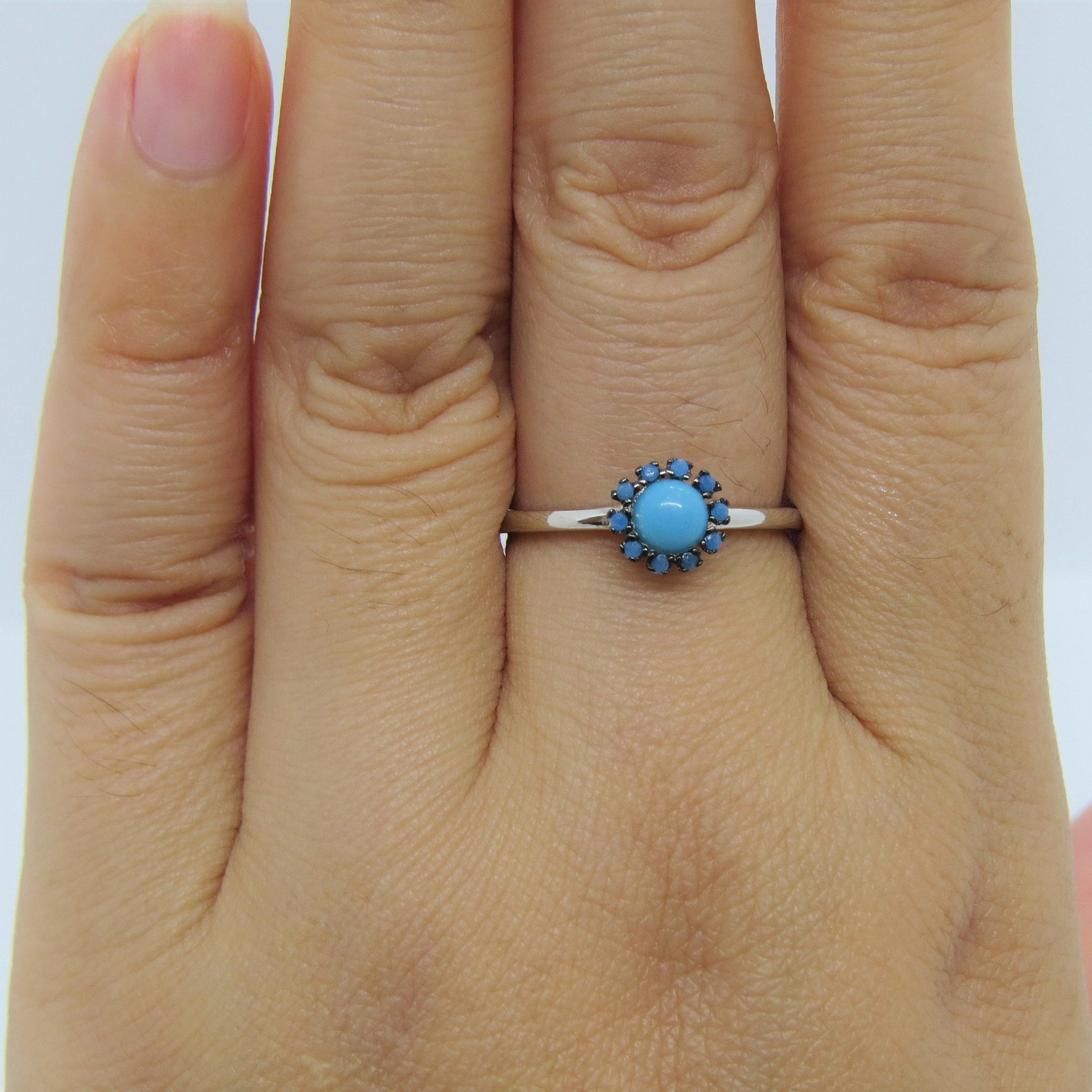 Vintage Sterling Silver Turquoise Flower Ring Size 7 - Etsy